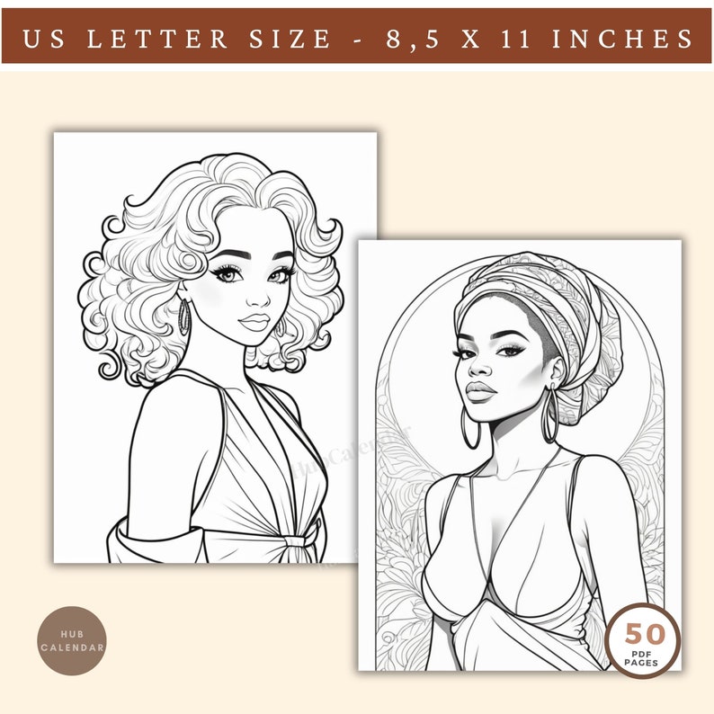 Melanin Coloring Book, 50 Pages Black Girl Fashion Coloring Book for ...