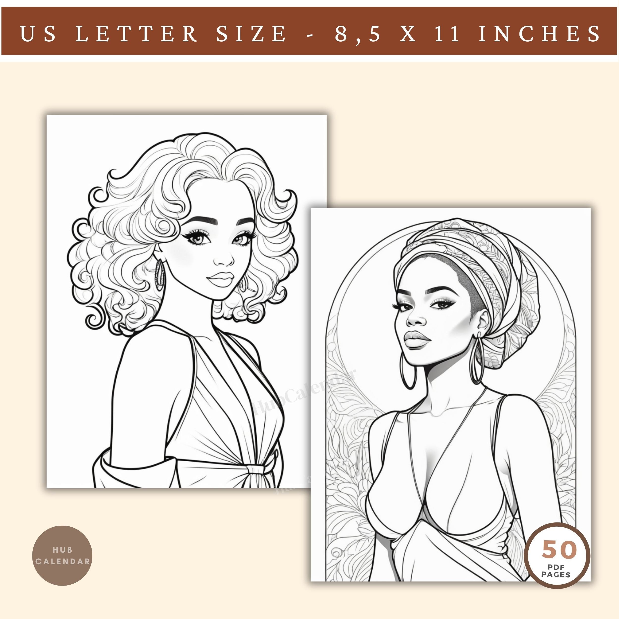 Melanin Coloring Book, 50 Pages Black Girl Fashion Coloring Book for ...