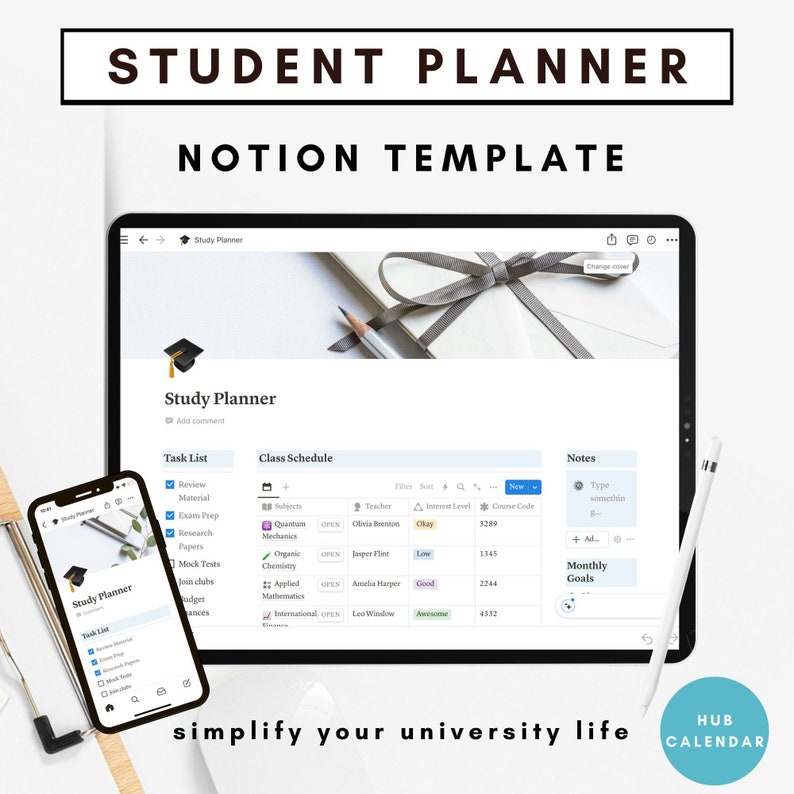 Notion Student Planner, Academic College Study Planner, ADHD Notion ...