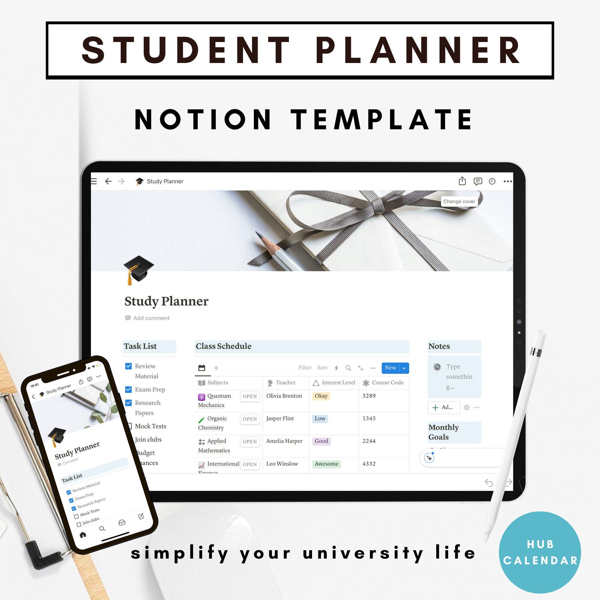 Notion Student Planner, Academic College Study Planner, ADHD Notion ...