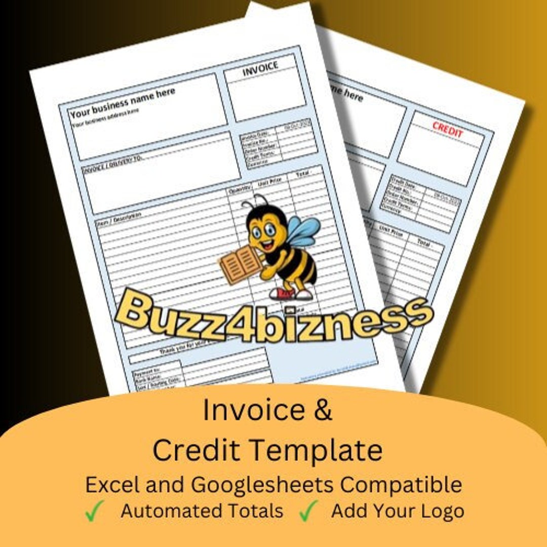 Sales Invoice & Credit Template (in Blue) - Excel Format (google Sheet ...