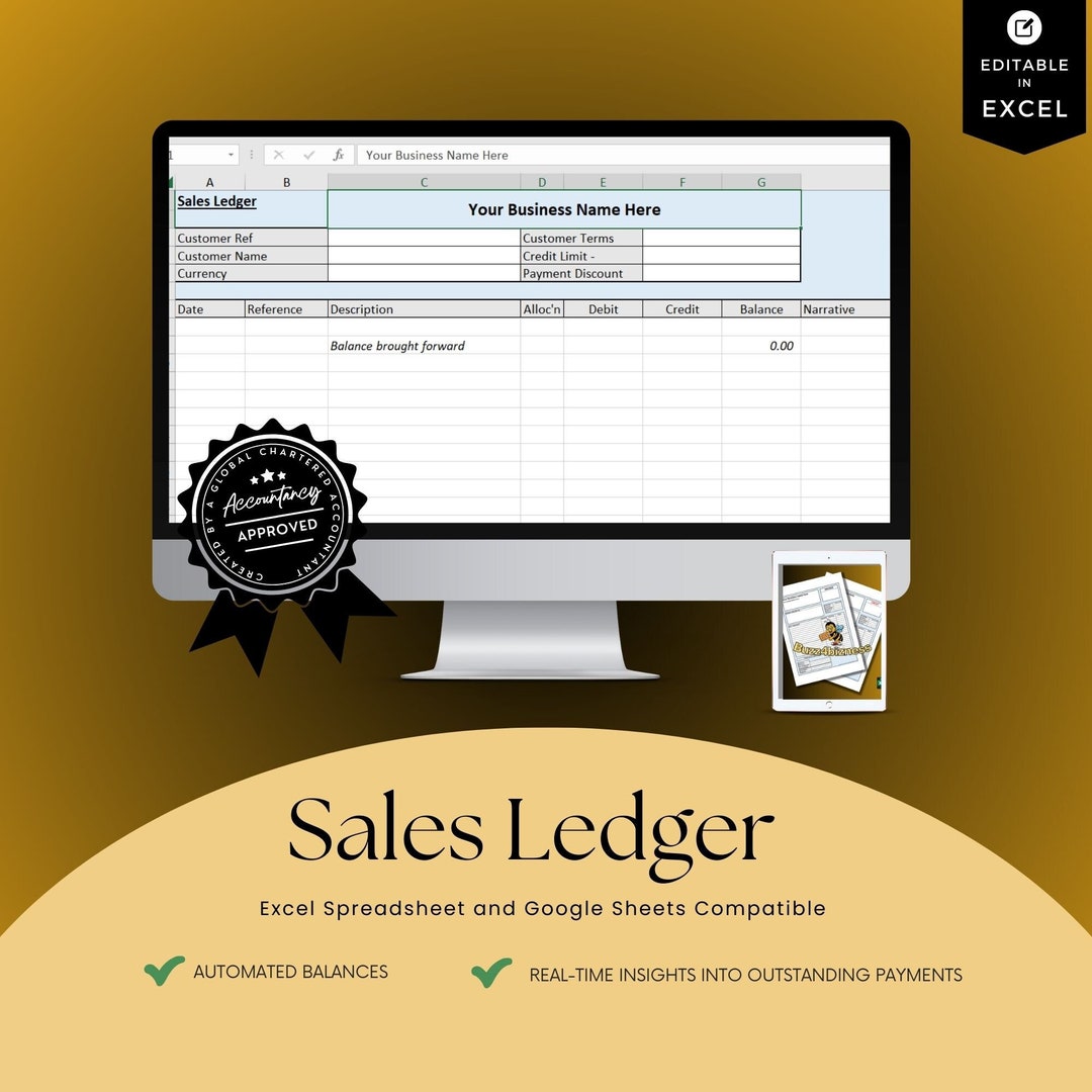 Sales Ledger Template for Bookkeeping, Client Invoicing, Excel & Google ...