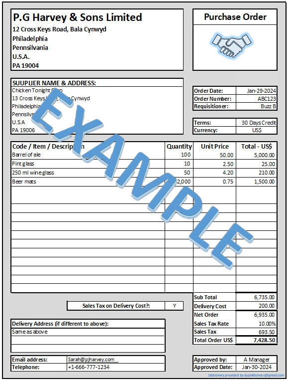 Purchase Order / Requisition Template grey Excel Format and Google ...