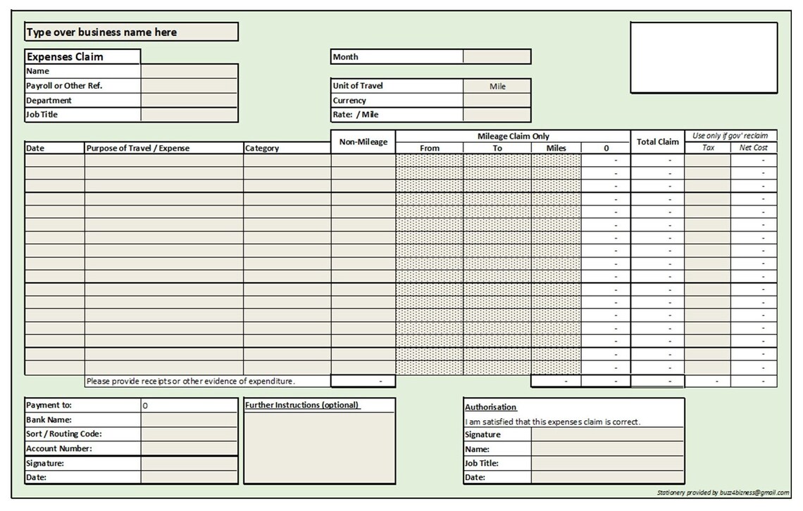 Expenses Claim Form (green) - Excel Format (google Sheet Compatible ...