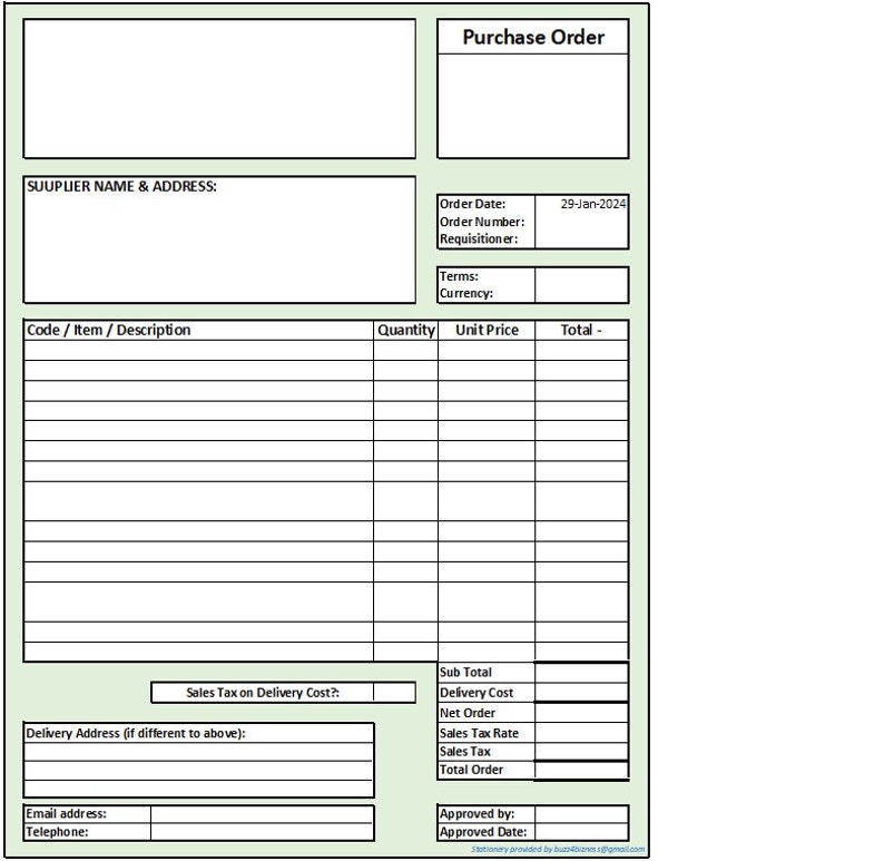 Purchase Order / Requisition Template (green) - Excel Format (and ...