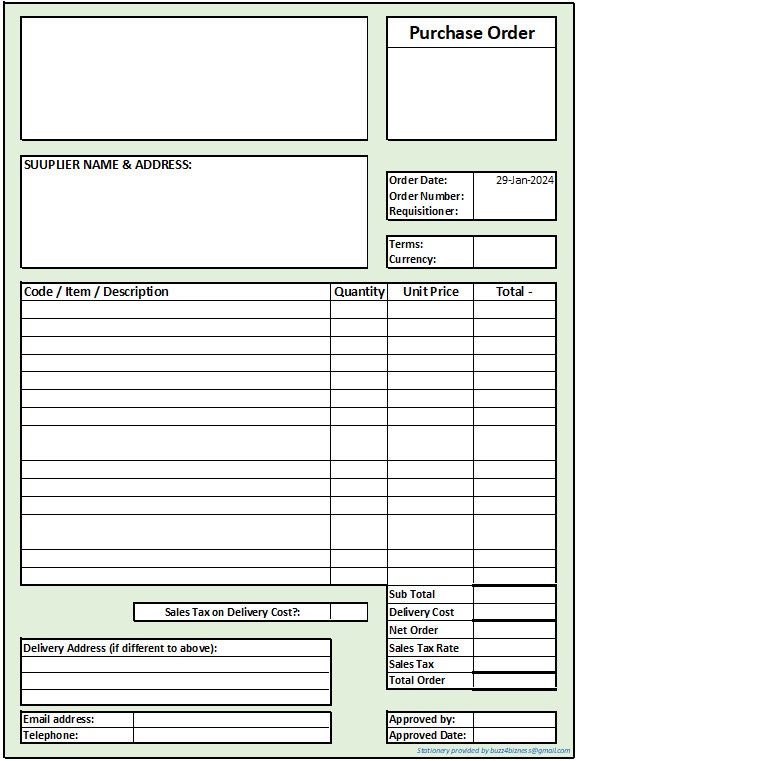 Purchase Order / Requisition Template (green) - Excel Format (and ...