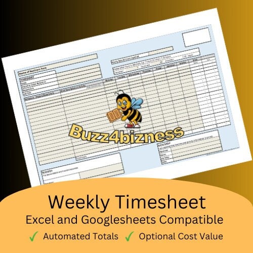 Weekly Timesheet Template (blue). Excel + Google. Time Tracking for ...