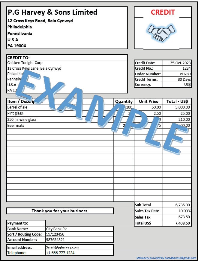 Sales Invoice & Credit Template (in Grey). Excel Format (google Sheets ...