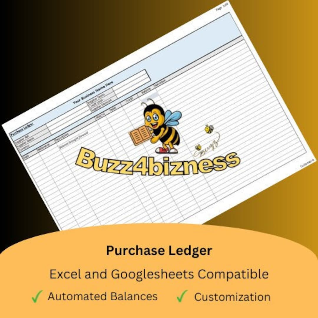 Purchase Ledger Template for Bookkeeping of Credit Purchases. Track ...