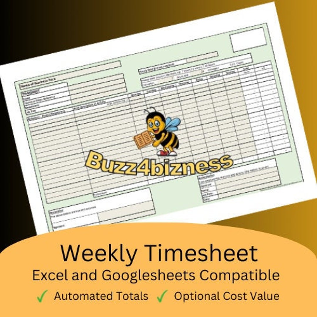 Time Sheet - Weekly (green) - Excel Format - Google Sheet Compatible ...