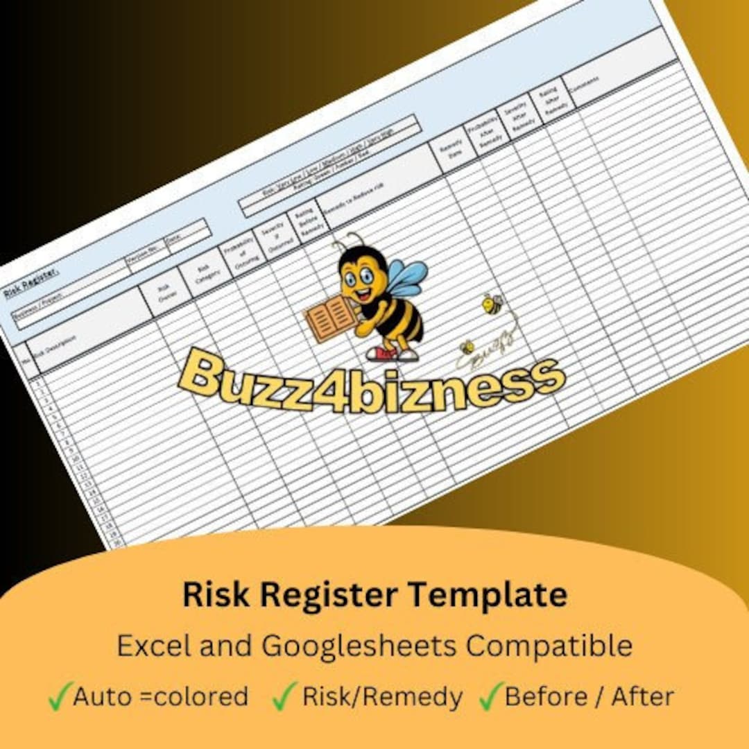 Risk Register Template (blue Background) - Excel Format (google Sheets ...