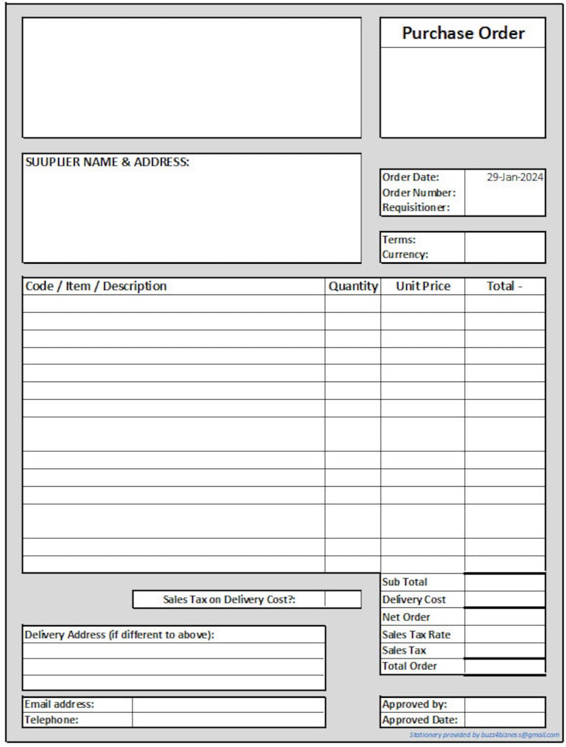 Purchase Order / Requisition Template (grey) - Excel Format (+google ...