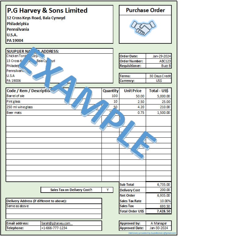 Purchase Order / Requisition Template (green) - Excel Format (and ...