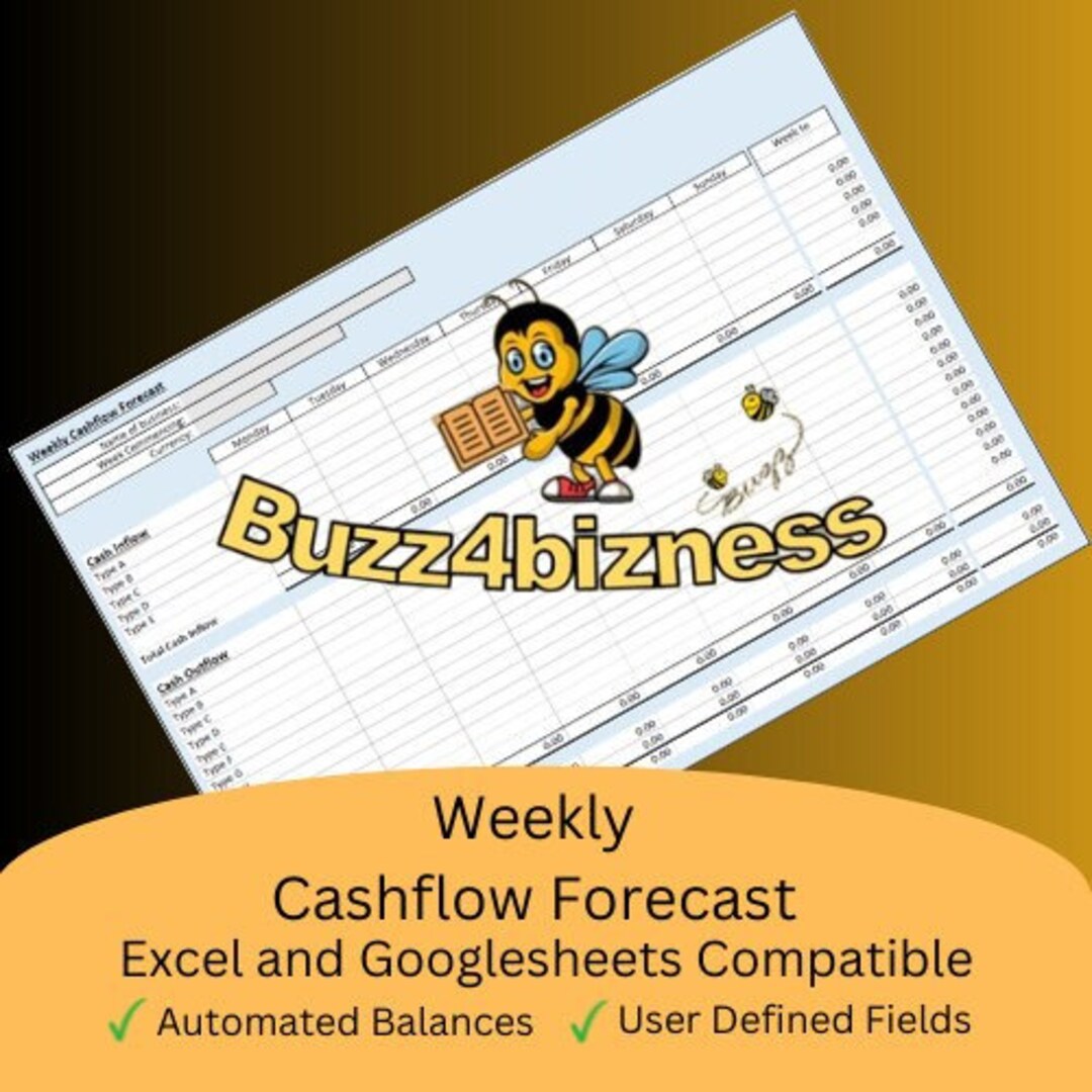 Weekly Cashflow Forecast - Blue - Excel & Google Sheets - Accounting Template for Cash ...