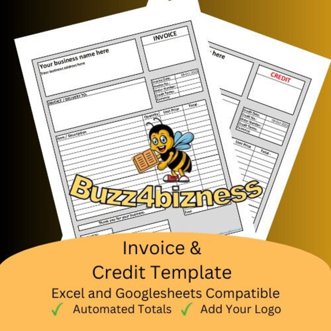 Sales Invoice & Credit Template (in Grey). Excel Format (google Sheets ...