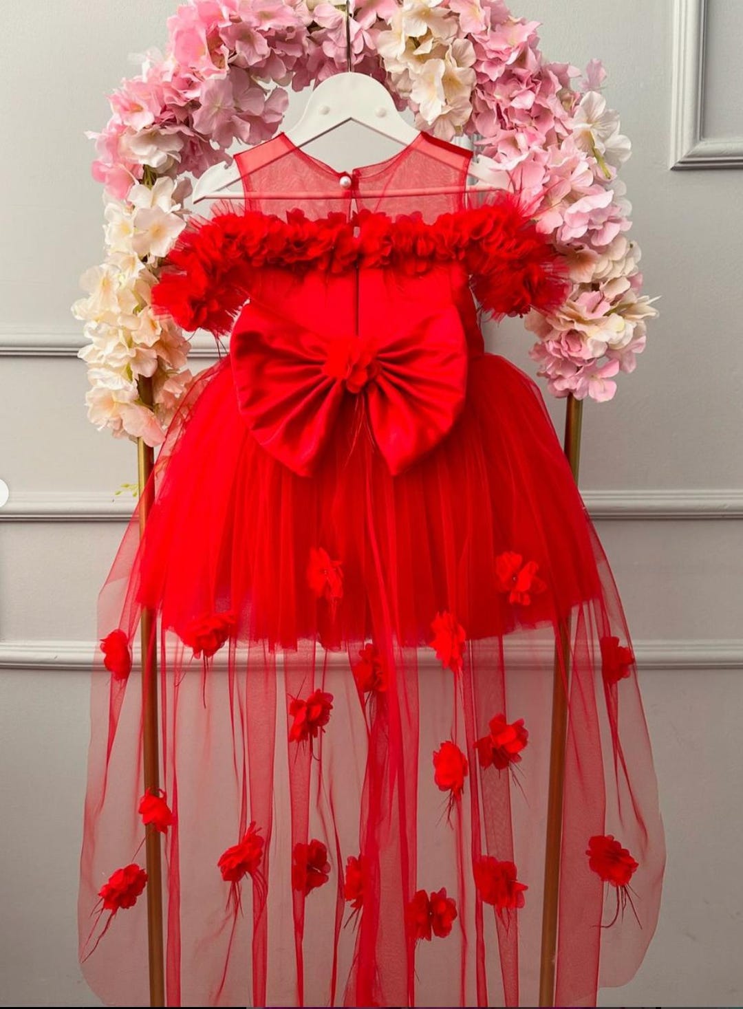 Red Flower Girl Dress, Baby First Christmas Dress, Girl Ball Gown Dress ...