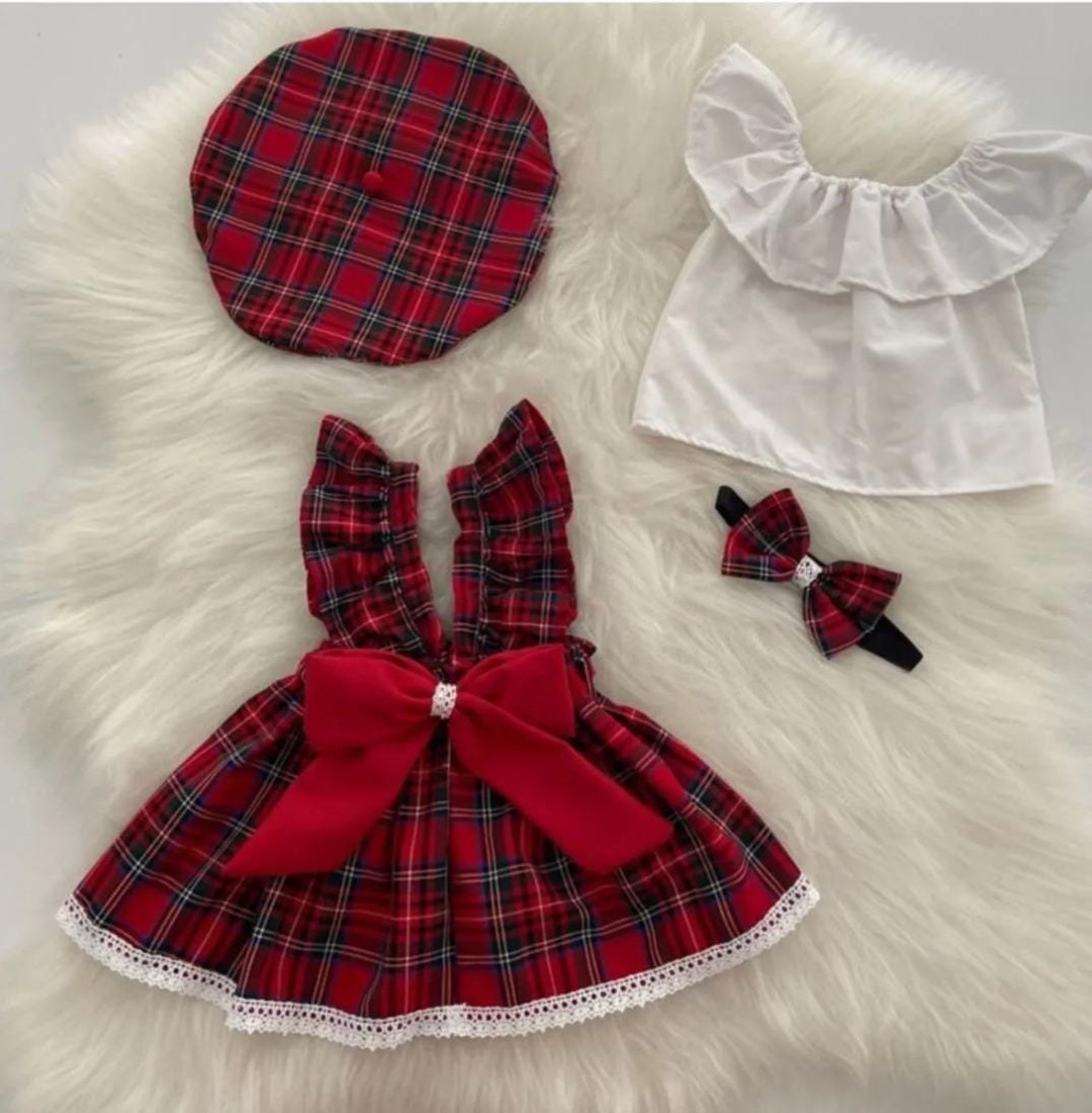 Vestido de laço xadrez vermelho para bebê menina, menina de Natal ...