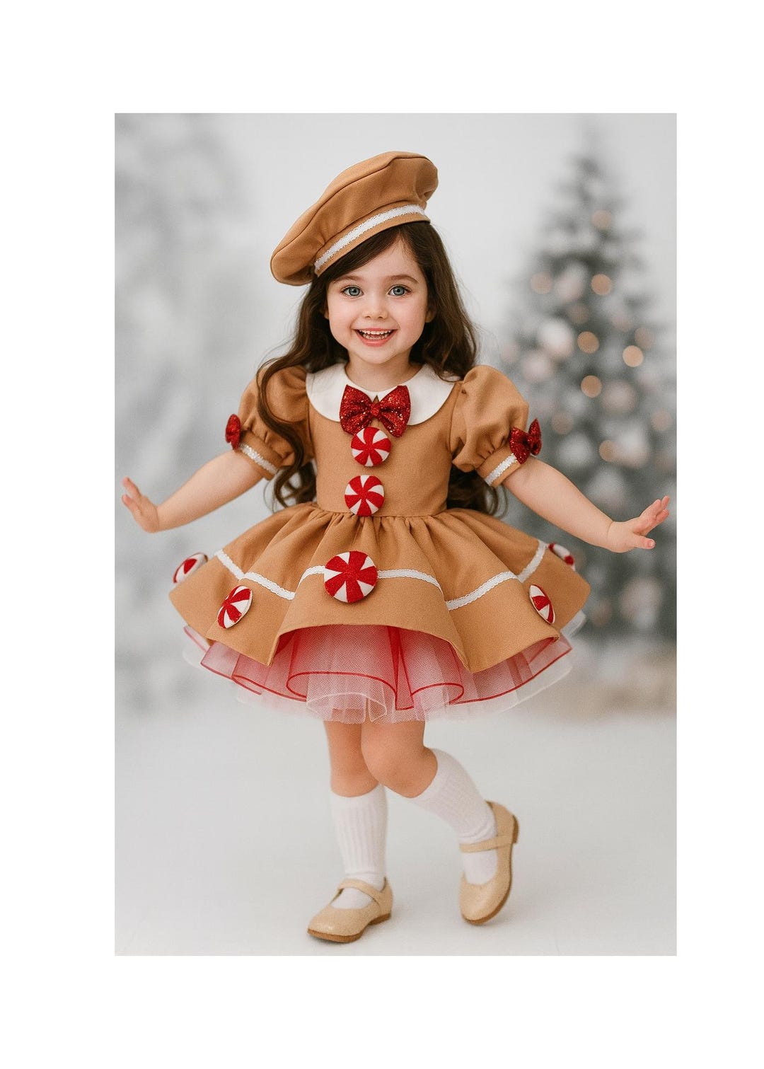 Gingerbread Girl Christmas Dress, Candy Cane Holiday Outfit, Toddler ...