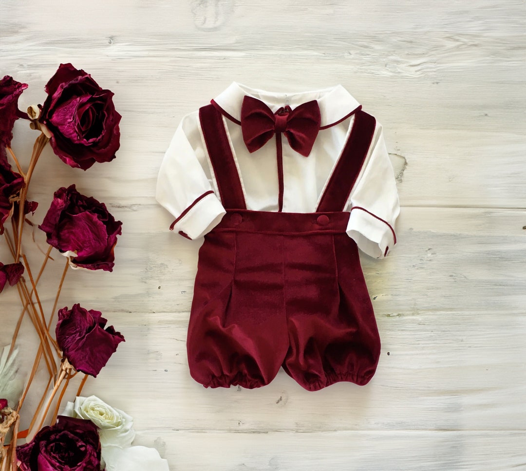 Burgundy Boy Birthday Outfit Red Velvet Luxury Baby Boys 1st - Etsy