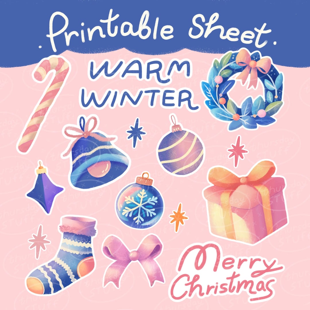 Hoja de pegatinas imprimibles navideñas, pegatinas digitales de alta ...