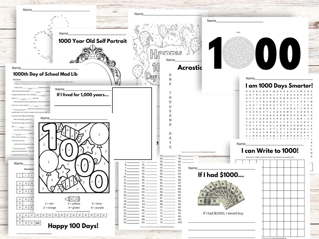 1000th Day of School Activity Bundle, Fifth Grade Literacy Activities ...