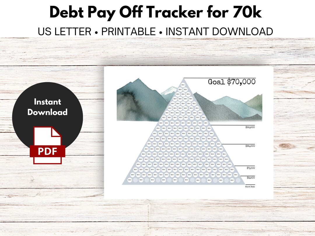 70k Debt Pay off Tracker With Mountains - Etsy