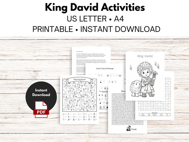 King David Activities, Bible Character Worksheet, Coloring Page, Maze ...