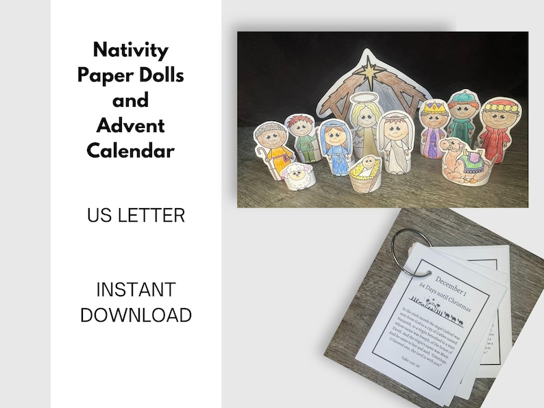 Nativity Scene Paper Dolls & Advent Calendar - Printable Christmas ...