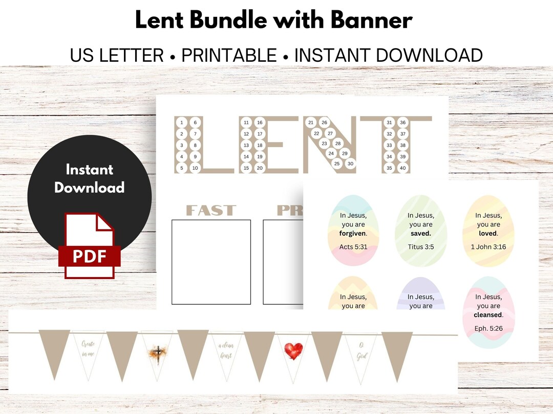 Lent Printable Bundle Tan Lent Countdown and Planner Create in Me a ...