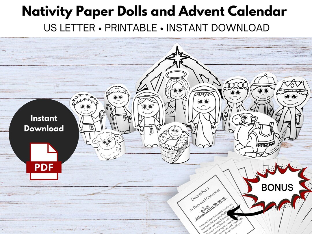 Nativity Scene Coloring Paper Dolls and Advent Calendar (digital ...
