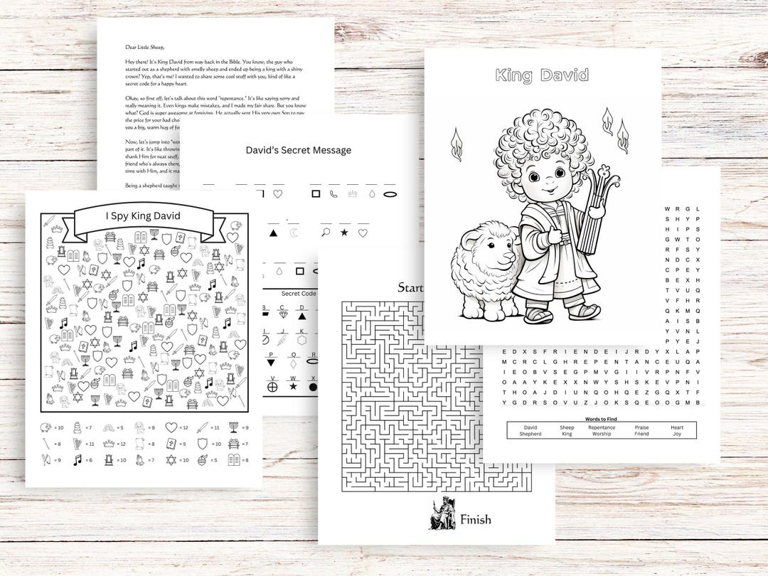 King David Activities, Bible Character Worksheet, Coloring Page, Maze ...