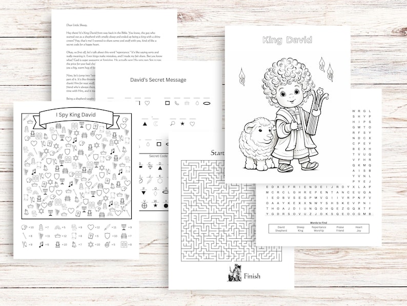 King David Activities, Bible Character Worksheet, Coloring Page, Maze ...
