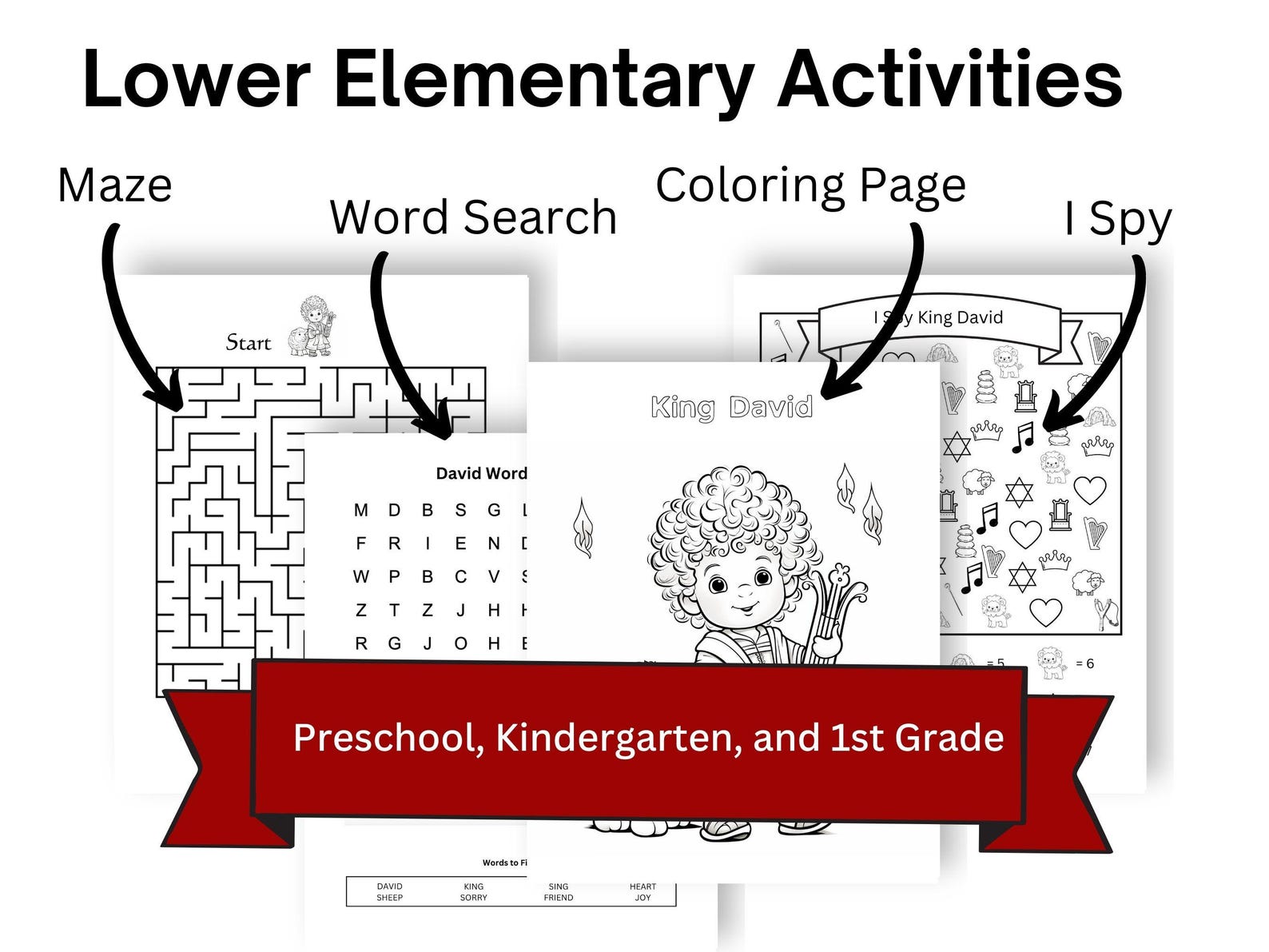 King David Activities, Bible Character Worksheet, Coloring Page, Maze ...
