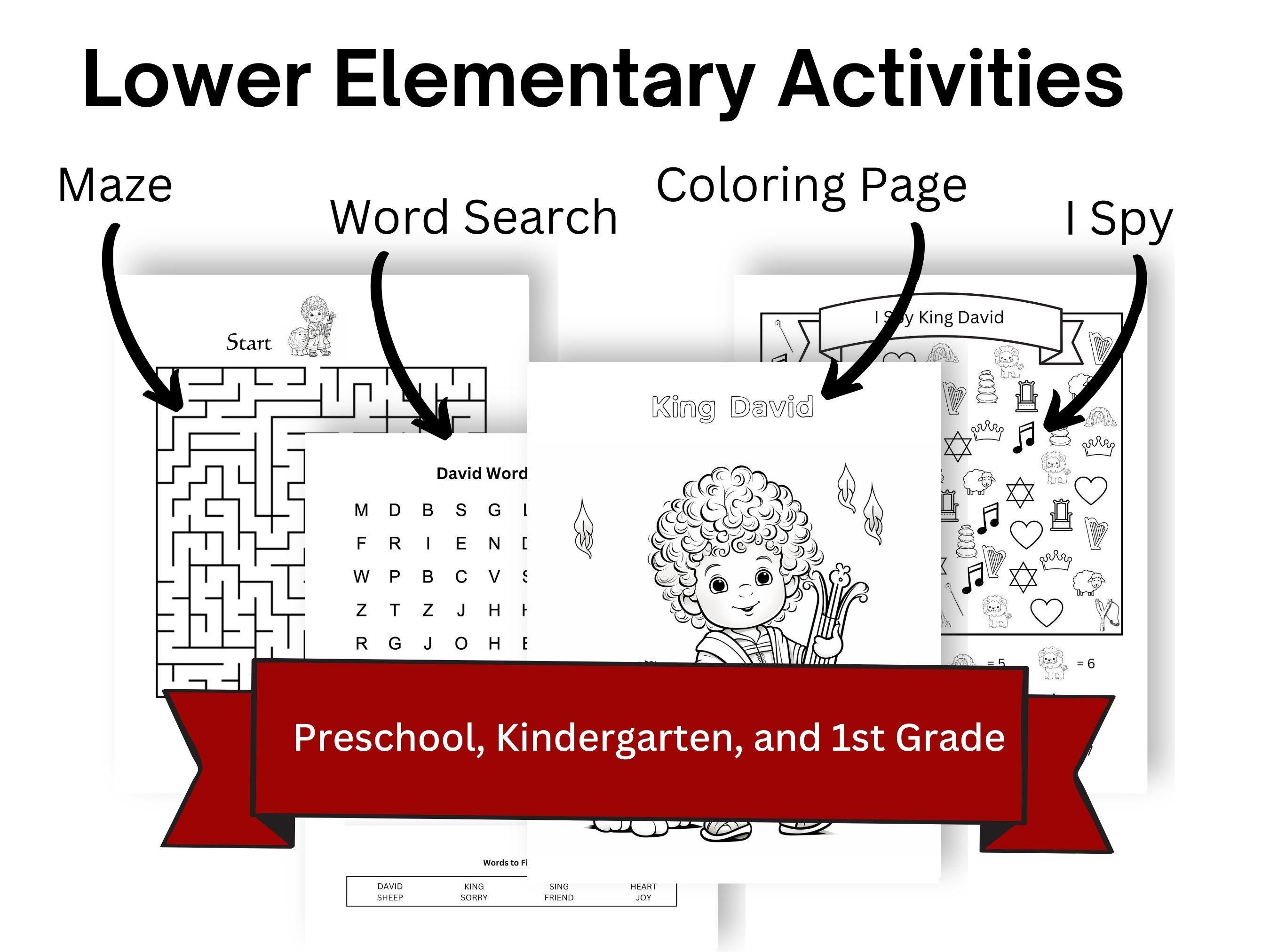 King David Activities, Bible Character Worksheet, Coloring Page, Maze ...