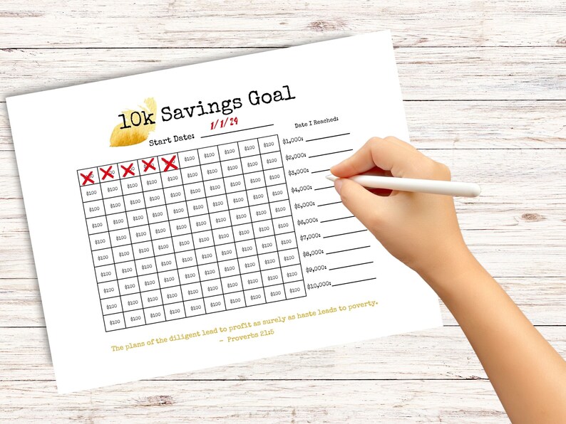 Savings Goal Tracker With Bible Verse 1k, 5k, 10, 20k, 30k, 40k, 50k ...