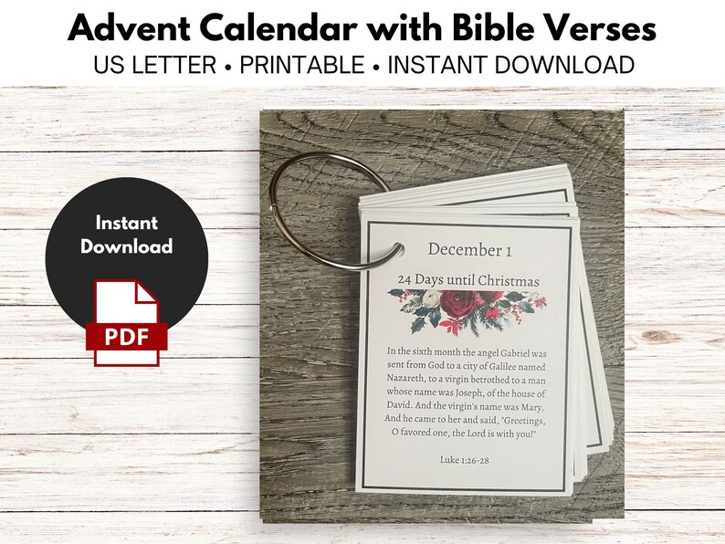 Advent Calendar With Bible Verses for Adults Instant Download Printable ...