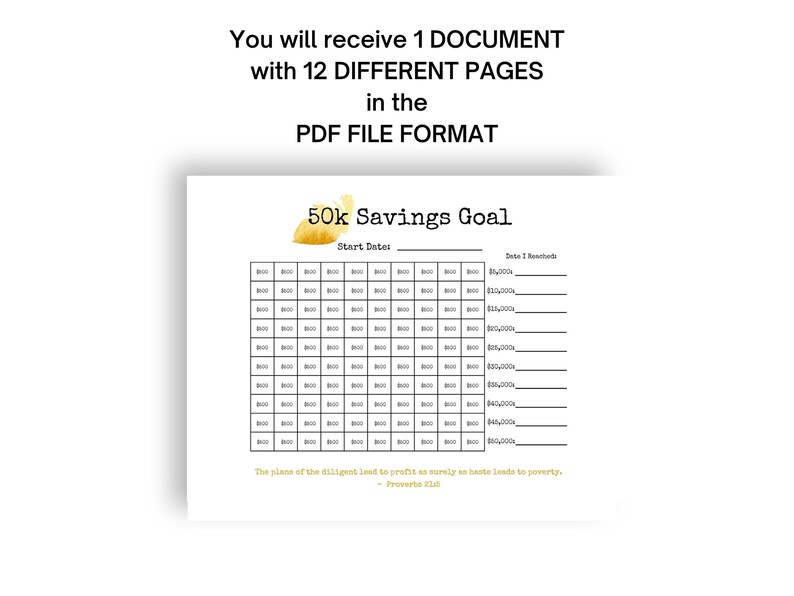 Savings Goal Tracker With Bible Verse 1k, 5k, 10, 20k, 30k, 40k, 50k ...