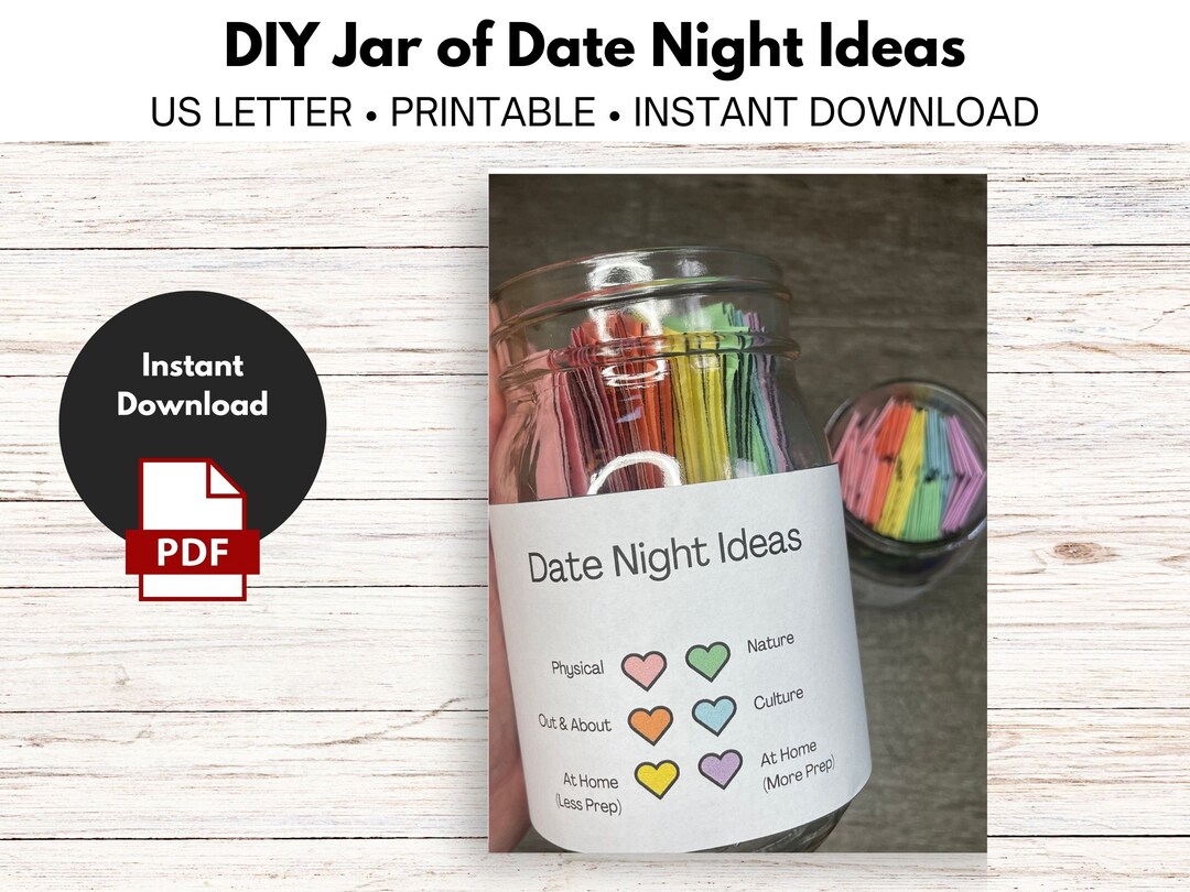 DIY Date Night Jar 120 Color Coded Date Night Ideas Date Night Challenge Instant Download ...