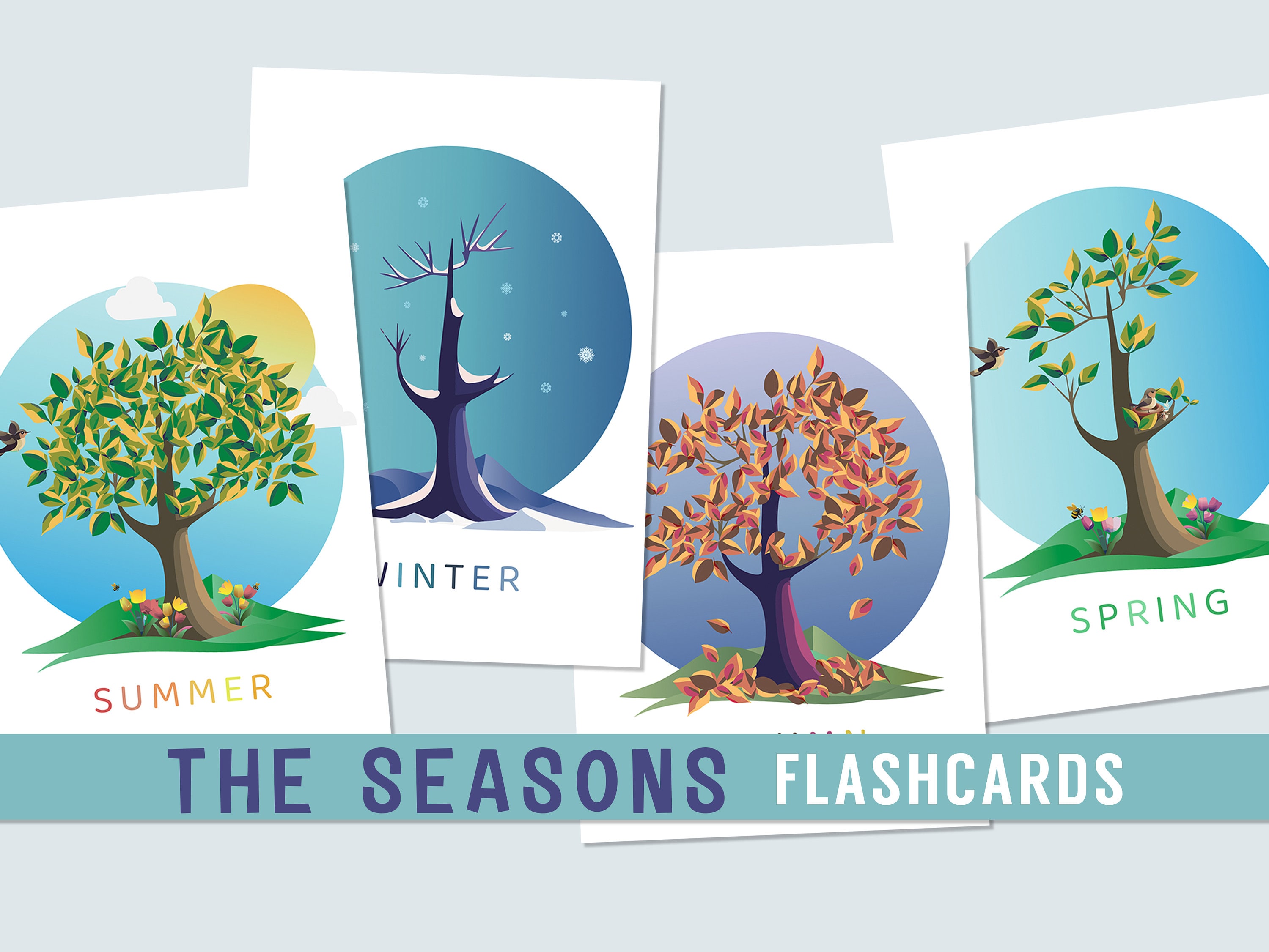 Seasons Flash Cards Printable Flashcards the Four Seasons - Etsy
