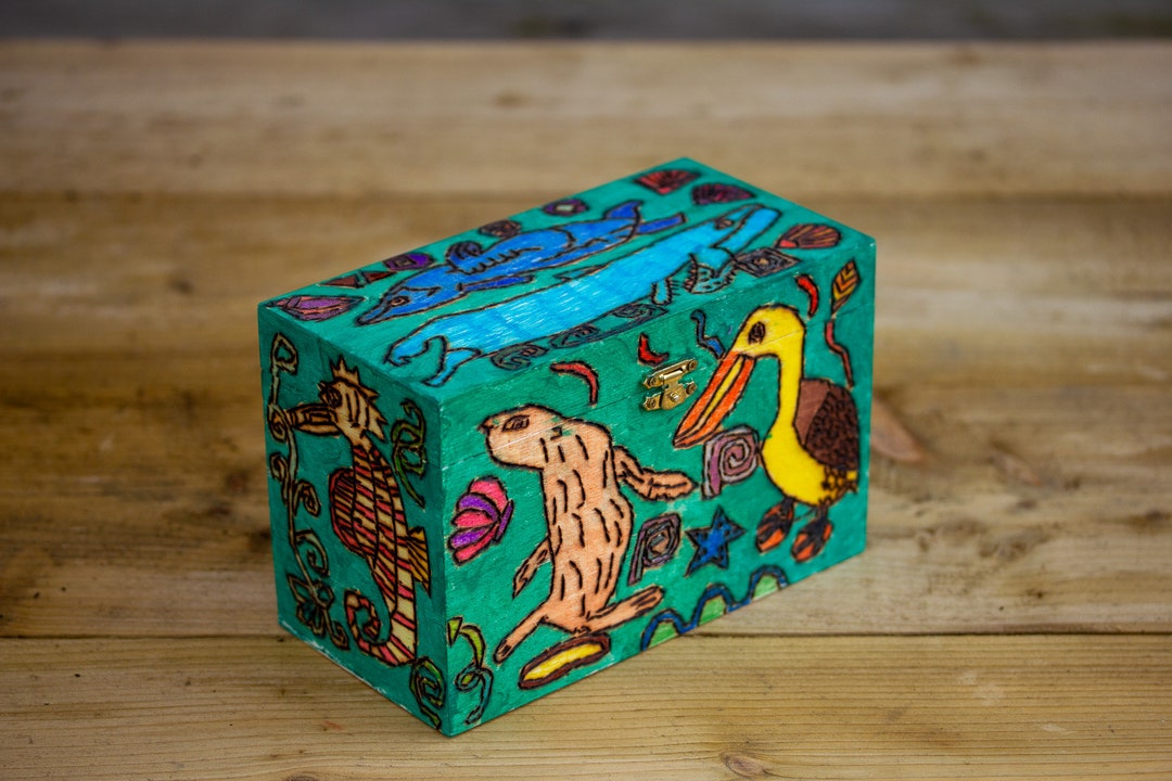 Hand-painted Large Wooden Storage Box With Unique Animal Designs - Etsy
