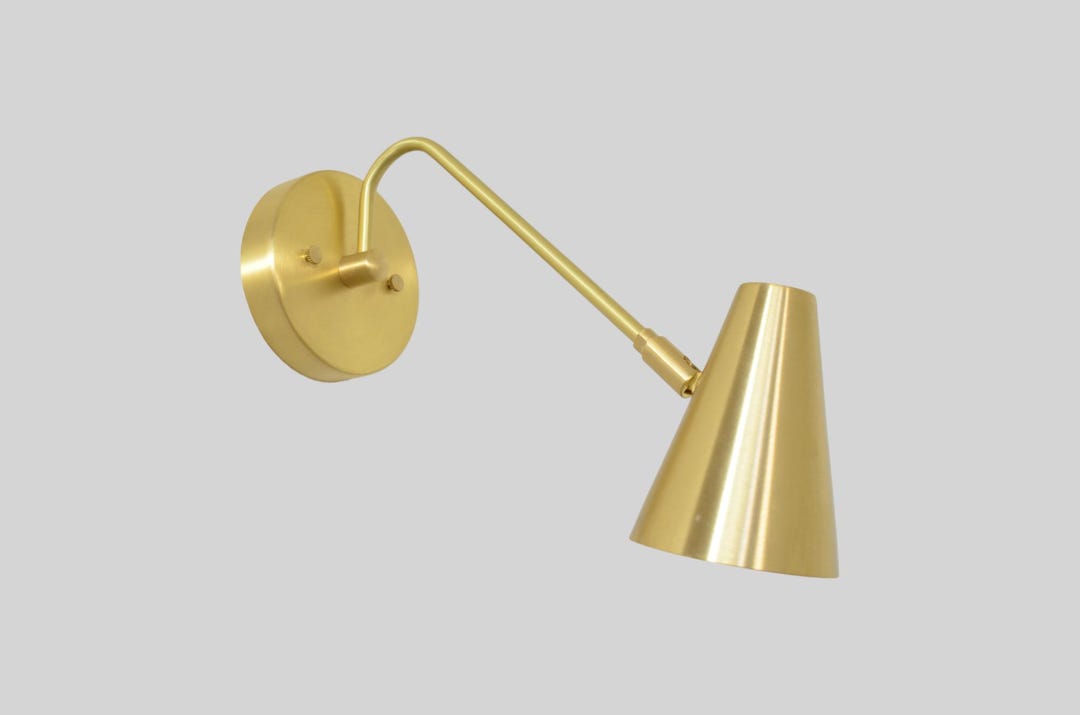 Single Long Arm Directional Wall Sconce , Brushed Brass Finish With ...