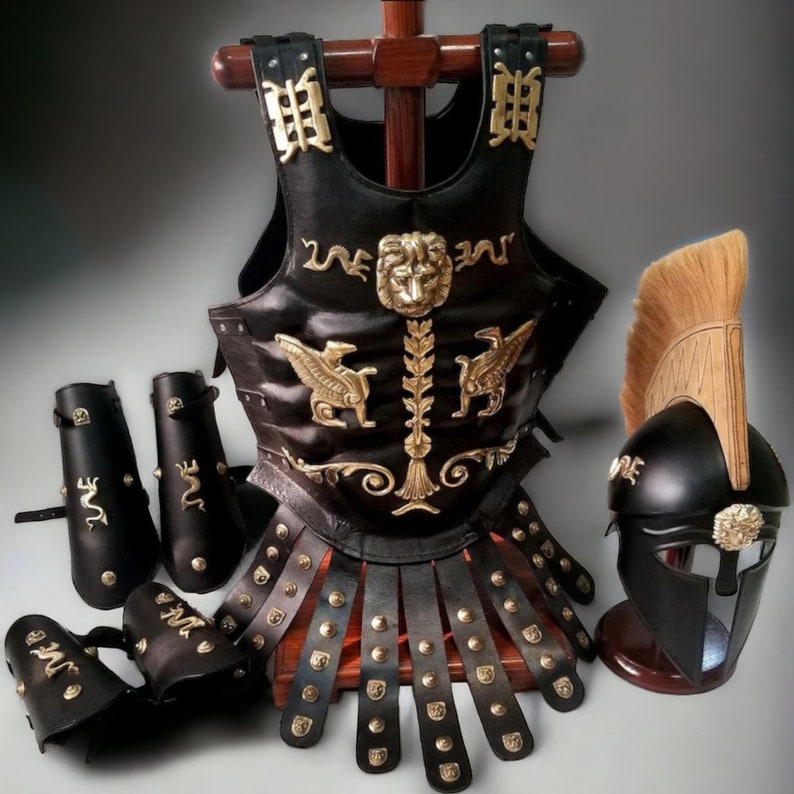 Corinthian Greek Leather Muscle Armor Set: Breastplate, Helmet, Leg ...