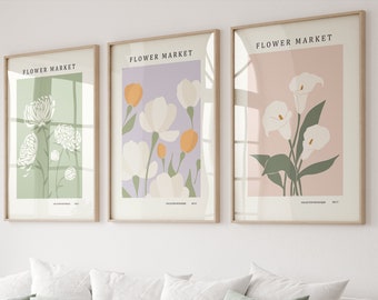 Flower Gallery Wall Art Set of 3 Prints, Flower Market Poster ...