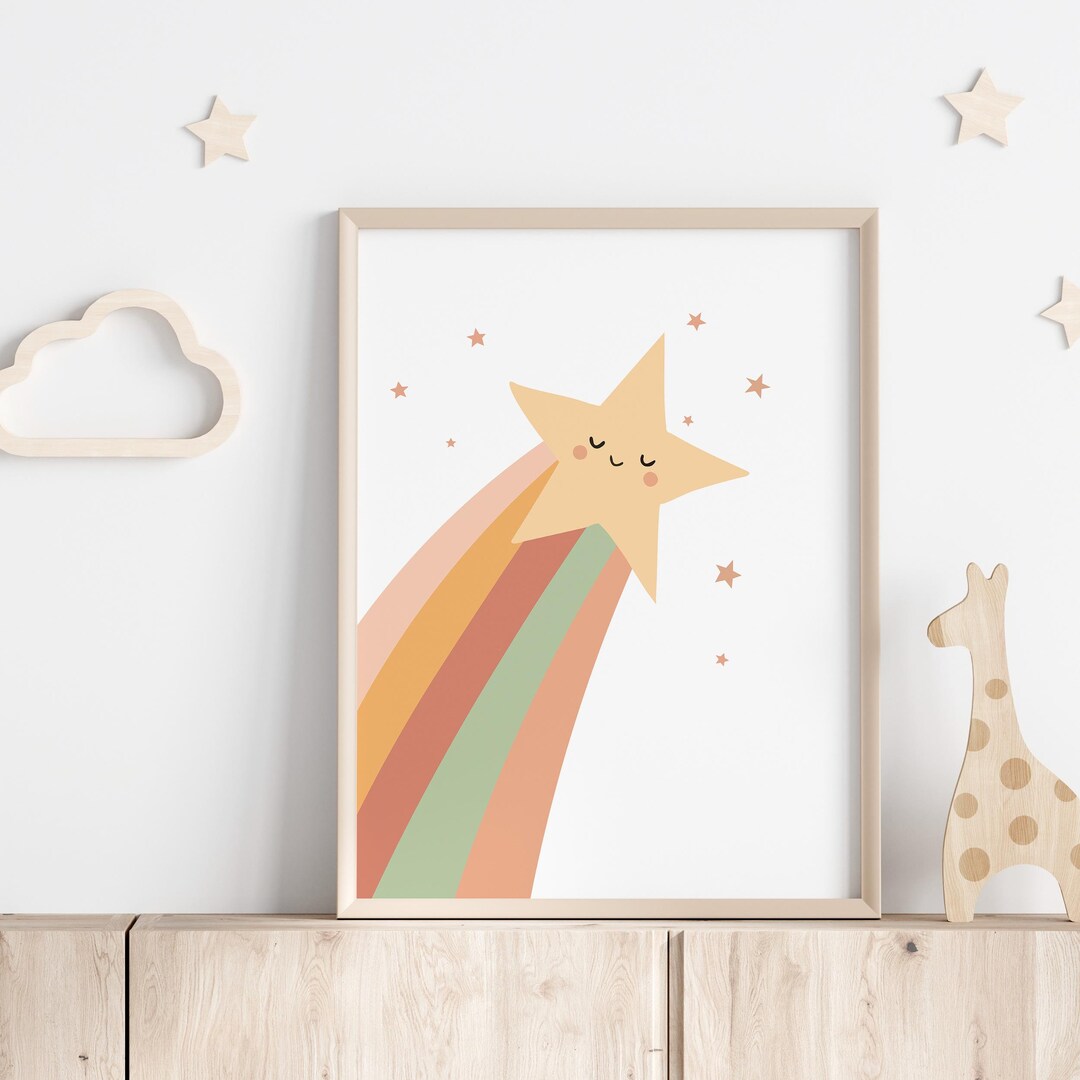 Star Wall Art Print, Star Nursery Decor, Moon and Stars Prints, Rainbow ...