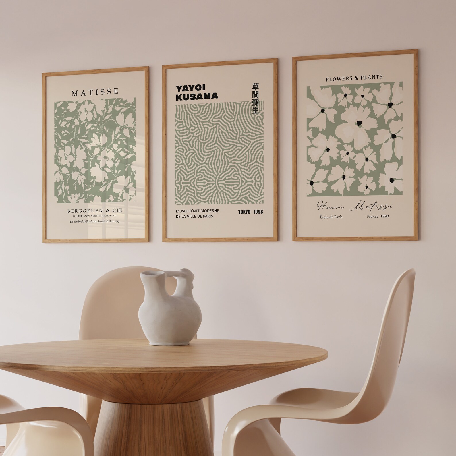 Sage Green Wall Art, Neutral Prints Set, Matisse Flowers Prints, Yayoi ...