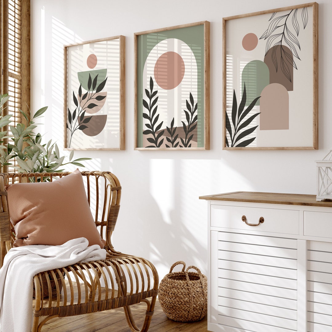 Boho Wall Art Prints Set, Abstract Boho Style Art, Mid Century Modern ...