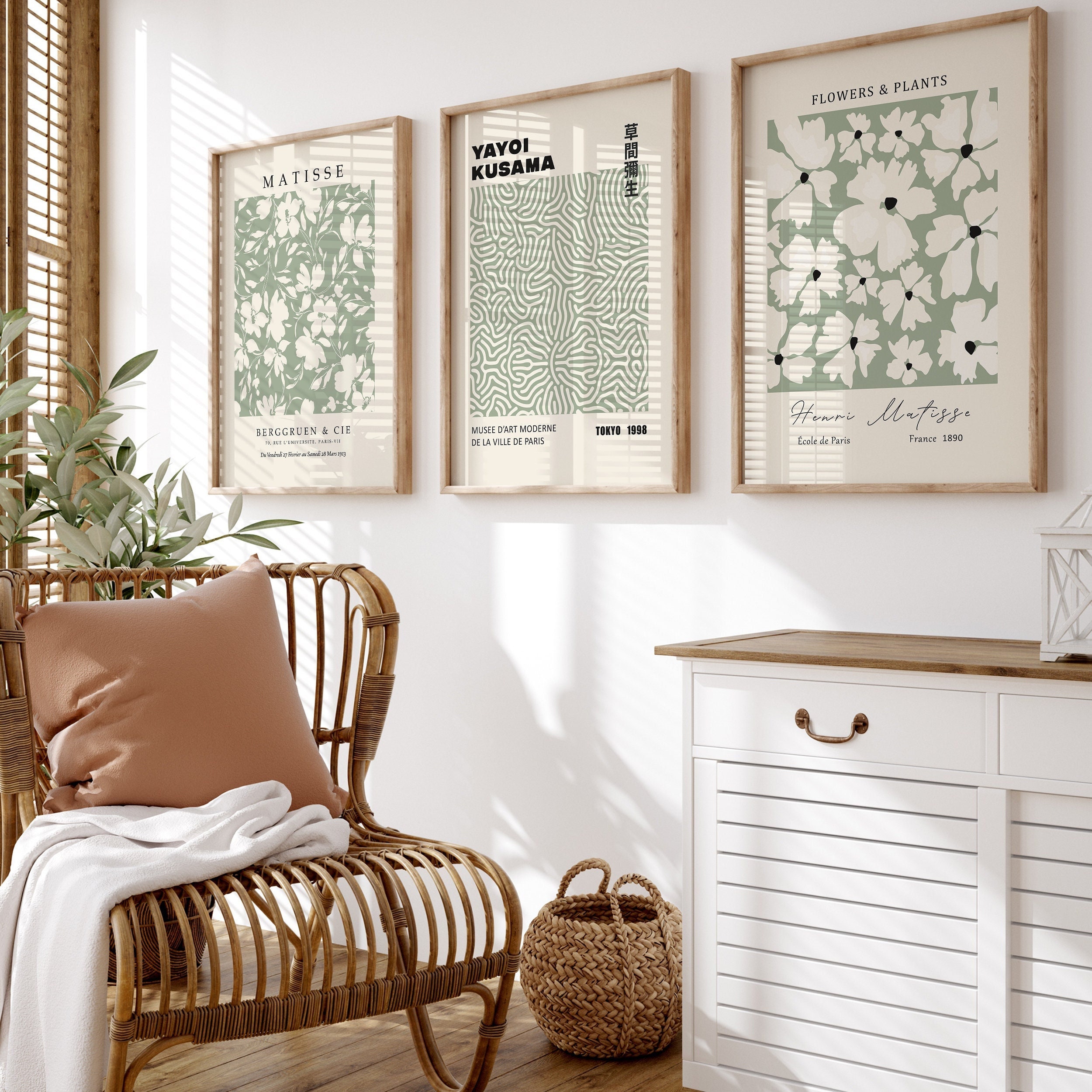 Sage Green Wall Art, Neutral Prints Set, Matisse Flowers Prints, Yayoi ...