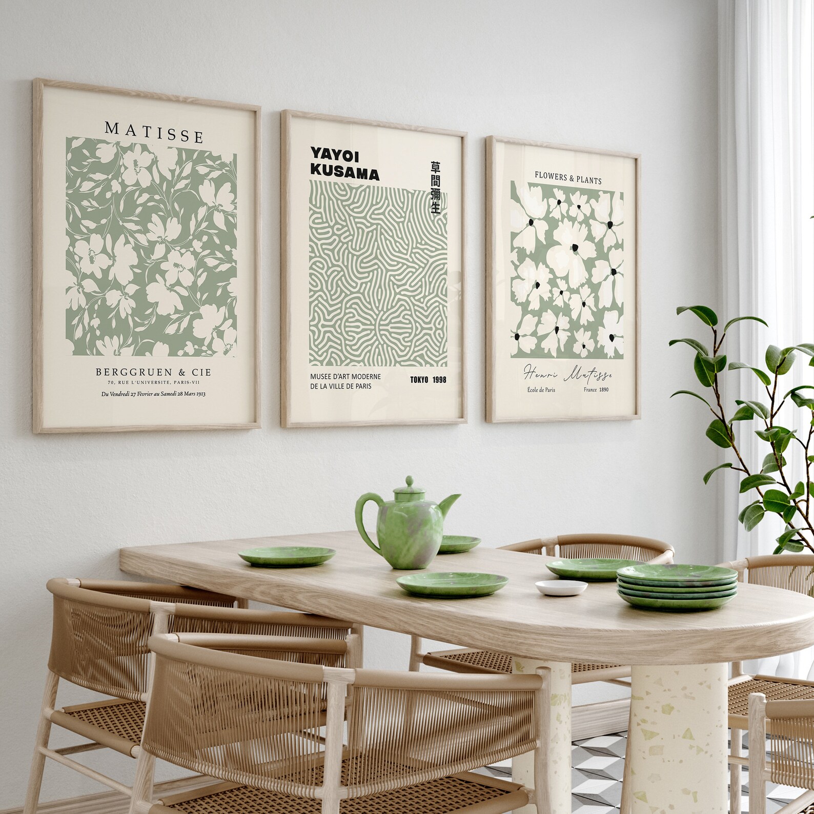 Sage Green Wall Art, Neutral Prints Set, Matisse Flowers Prints, Yayoi ...