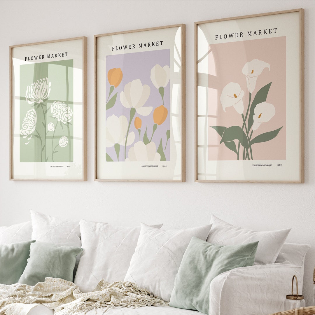 Flower Wall Art Set of 3 Prints, Flower Market Poster, Botanical Wall ...