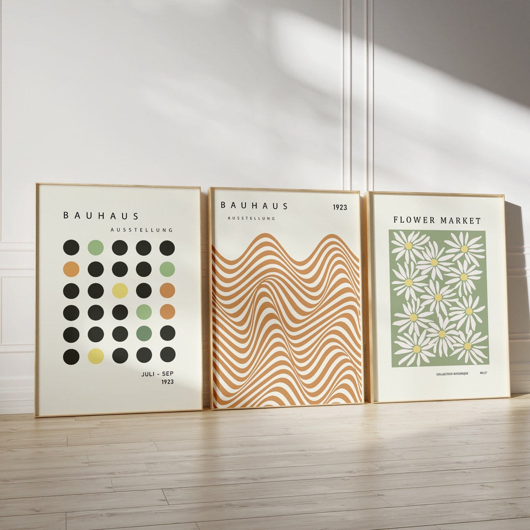 Bauhaus Poster Set of 3 Neutral Gallery Wall Art Mid Century - Etsy